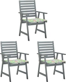 vidaXL Zahradní jídelní židle s poduškami 3 ks masivní akáciové dřevo [3064440] Barva: Vzor listí