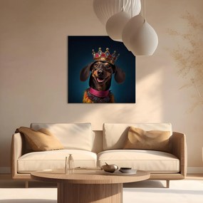 Obraz AI pes jezevčík - portrét usmívajícího se domácího mazlíčka v korunce - čtvercový