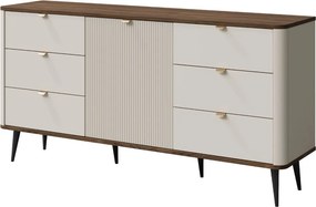 Velká kašmírová komoda 160 cm se zásuvkami a skříňkou Marly kašmír/ořech