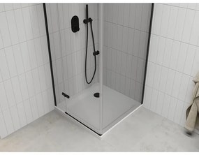 Mexen Roma sprchový kout s otočnými dveřmi 90 x 90 cm, Průhledné, Černá + sprchová vanička Flat, Bílá - 854-090-090-70-00-4010B