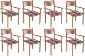 vidaXL Stohovatelné zahradní židle s poduškami 8 ks masivní teak [3072601] Barva: Vzor červená kostka