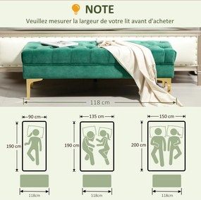 HOMCOM Klasická Chic Léčba Podnožka S Hlavou s Koupelí se Zlatý Skleněné Nohy - Zelený Velvet - 118D x 45Š x 42V cm | Aosom