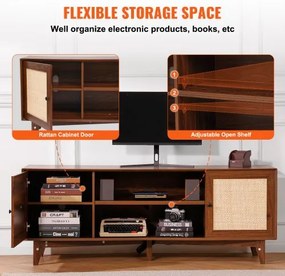 Ratan-TV-Ständer 191 cm Fernseher Boho-TV-Schrank Fernsehschrank Walnuss