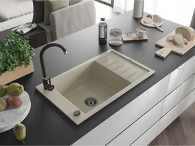 Mexen Elias, granitový dřez granitový 795x480x200 mm, 1-komorový, béžová s černým sifonem, 6511791005-69-B