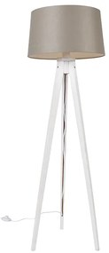 Moderní stojan bílý s lněným stínítkem taupe 45 cm - Tripod Classic
