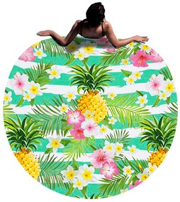 Tutumi Plážový ručník ananas s květy 150cm zelený