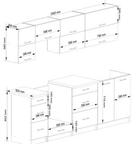 Kuchyňská linka OLIWIA G2 2.4 m bílá / beton