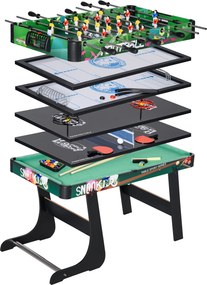 HOMCOM 6 v 1 Skládací Multiherní Stůl pro Děti od 7 Let – Stolní Hry: Kulečník, Stolní Fotbal, Ping Pong, Hoops, Air Hockey, Lední Hokej 118x104x71 cm