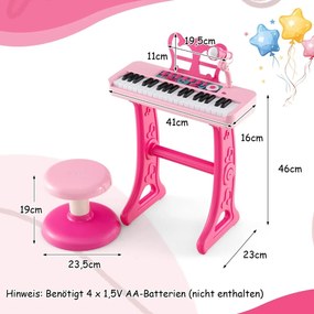 Costway Dětské elektronické piano s 37 klávesami a stoličkou, růžové