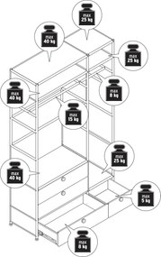 Tchibo - Kovová šatní skříň »Cn3« se 2 šatními tyčemi a 4 zásuvkami - barva: bílá
