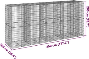 Gabionový koš s víkem 450 x 100 x 200 cm pozinkované železo 3295232