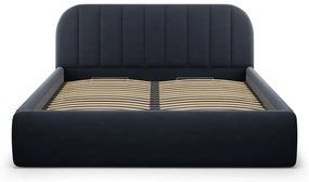 Tmavě modrá čalouněná dvoulůžková postel s úložným prostorem s roštem 200x200 cm Juno – Windsor &amp; Co Sofas