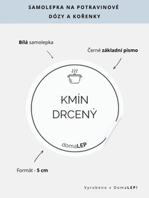 Samolepka na kořenky KMÍN DRCENÝ bílá 5 cm základní písmo