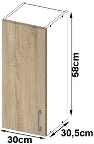 Horní kuchyňská skříňka LIMA W30 /580/ bílá / dub sonoma