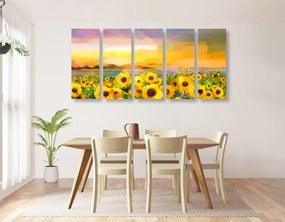 5-dílný obraz slunečnicové pole - 200x100 cm