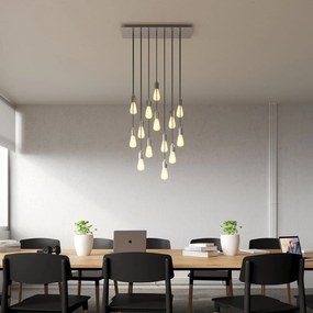creative cables Závěsná lampa se 14 světly, s obdélníkovým XXL baldachýnem Rose-one, textilním kabelem a kovovými komponenty Barva: Matný bílý dibond