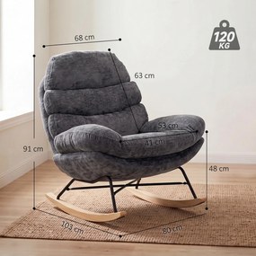HOMCOM Houpací křeslo z chenille, křeslo k sezení v tureckém sedu s 2vrstvým polštářem, měkkým opěradlem, podnož z kaučukového dřeva, tmavě šedé