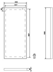 Sapho, AROWANA zrcadlo v rámu 350x900mm, černá mat, AWB3590