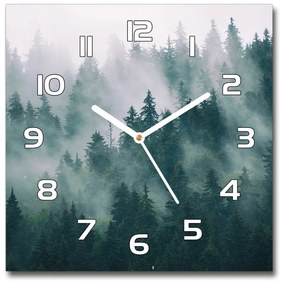 Wallmuralia Skleněné hodiny čtverec Mlha nad lesem 30x30 cm