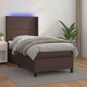 vidaXL Box spring postel s matrací a LED 90x200 cm umělá kůže [3139306] Barva: Černá