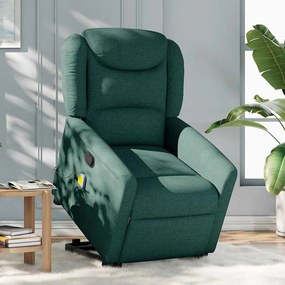 Zvedací masážní polohovací křeslo tmavě zelené textil 3303210