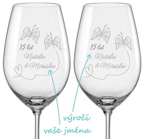 Sklenice na víno k výročí Motýlí láska, 2 ks