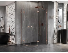 Mexen Lunar, půlkruhový sprchový kout naklápěcí vpravo 80 x 70 cm, 8mm čiré sklo, profil měděná matná, 833-080P-070L-65-00
