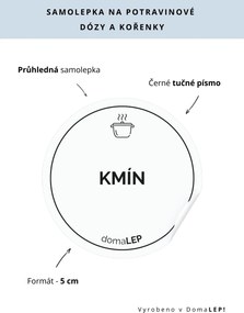 Samolepka na kořenky KMÍN průhledná 5 cm tučné písmo