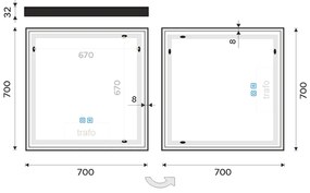 Nimco Černé LED zrcadlo 700x700 se dvěma dotykovými senzory - ZPC 13077VX-90