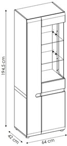 Vysoká vitrína Linate, bílý lesk/dub, pravá