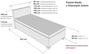 NEW DESIGN postele Postel MODO s hlavovým čelem a úložným prostorem, matrace a rošt v ceně, 110×200 cm Velikost postele: 110 × 200 cm