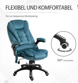 Kancelářská židle Vinsetto s masážní a tepelnou funkcí, výškově nastavitelná herní židle do 120 kg, 68x72x110-120 cm, modrá | Aosom.de