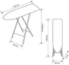 Erga Model Irit Black, žehlící prkno 120x30x80 cm, černá-vícebarevné, ERG-SEP-10DESIRITBLA