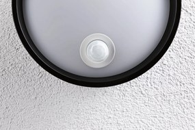 P 94698 LED venkovní nástěnné svítidlo Platomo pohybové čidlo IP44 kruhové 180mm 3000K 14,5W 230V černá umělá hmota - PAULMANN