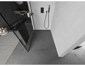 Mexen Kioto+ L, sprchová zástěna Walk-In s poličkou a věšákem 100 x 200 cm, 8mm čiré sklo černý vzor, ​​černý profil, 800-100-123-70-78