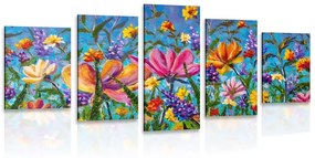 5-dílný obraz barevné květiny na louce