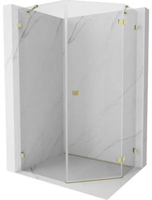 Mexen Lunar, pětiúhelníkový sprchový kout naklápěcí vpravo 80 x 100 cm, 8mm čiré sklo, zlatý profil, 831-080P-100L-50-00-P