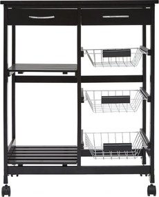 Kuchyňský regál na kolečkách, černý, 67 x 35 x 81 cm