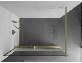 Mexen Kioto+, sprchová zástěna Walk-In s poličkou a věšákem 90 x 200 cm, 8mm čiré sklo-námraza, zlatý matný profil, 800-090-121-55-35