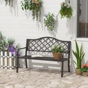 3-místná zahradní lavička Outsunny v rustikálně elegantním stylu pro zahradu nebo terasu, 128D x 60Š x 89V cm, epoxidový kov, litina, hnědá