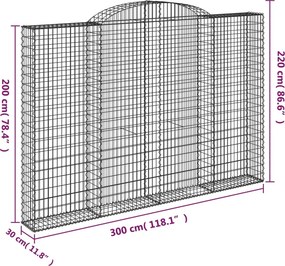 Klenutý gabionový koš 300 x 30 x 200/220 cm pozinkované železo 153510