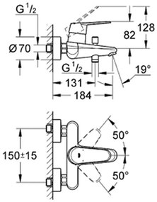 Grohe Eurodisc Cosmopolitan - Páková vanová baterie, DN 15 33390002