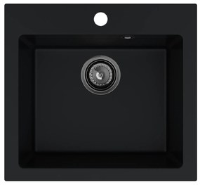 Sink Quality Ferrum 50, kuchyňský granitový dřez 490x450x195 mm + černý sifon, černá, SKQ-FER.C.1K50.XB