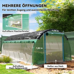 Outsunny Fóliovník 6×3×2 m, tunelový skleník se stínící sítí, rolovací stěny, ocelová konstrukce, zelený