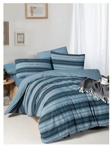 Modré 4dílné prodloužené povlečení na dvoulůžko s prostěradlem 200x220 cm Stripes – Mila Home