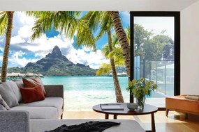 DIMEX | Vliesová fototapeta Pohled na Bora Bora MS-5-3247 | 375 x 250 cm | zelená, modrá, bílá