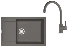 Franke - Kuchyňský set G277ŠK, fragranitový dřez MRG 611-78 BB a baterie FC 6018.084, šedý kámen 114.0700.799