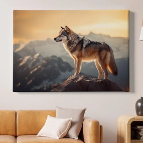 Obraz na plátně - Vlk na skále FeelHappy.cz Velikost obrazu: 40 x 30 cm