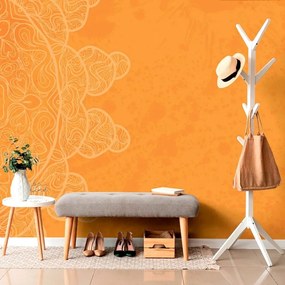 Tapeta oranžová arabeska na abstraktním pozadí - 300x200 cm