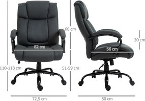 Vinsetto Kancelářská židle, ergonomická židle ke stolu, otočná židle s polstrovanými područkami, nosnost až 220 kg, šedá